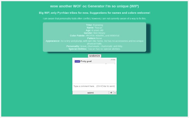wow another WOF oc Generator I'm so unique (WIP)