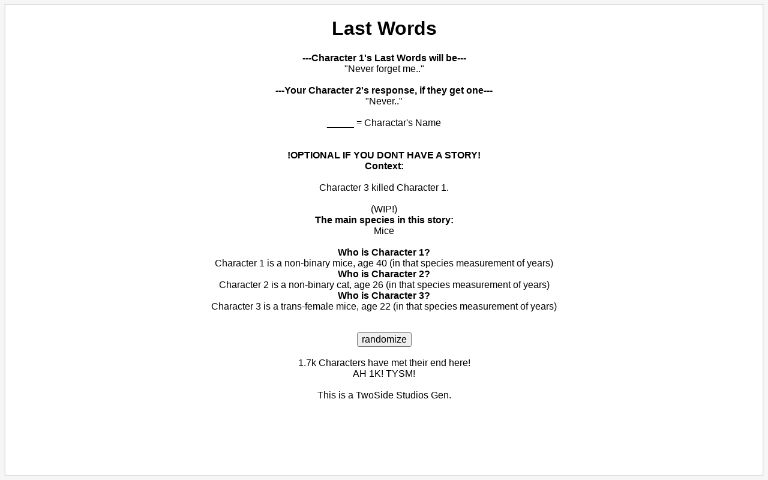 Last Words ― Perchance Generator