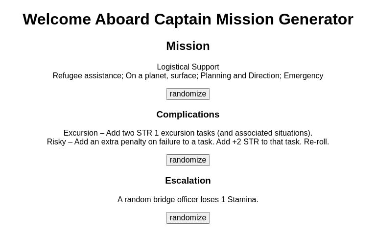 Welcome Aboard Captain Mission Generator