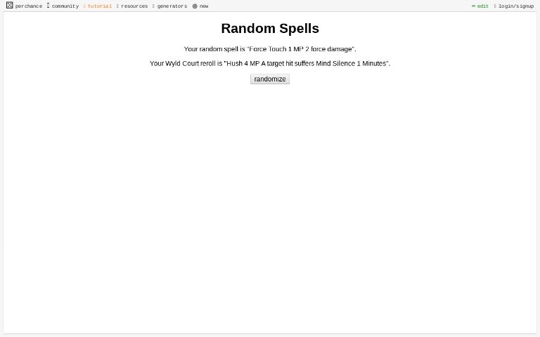 Random Spells ― Perchance Generator