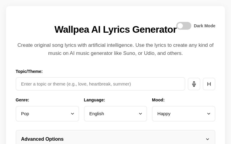 Wallpea AI Lyrics Generator