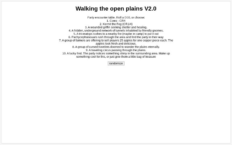 Walking the open plains V2.0 ― Perchance Generator