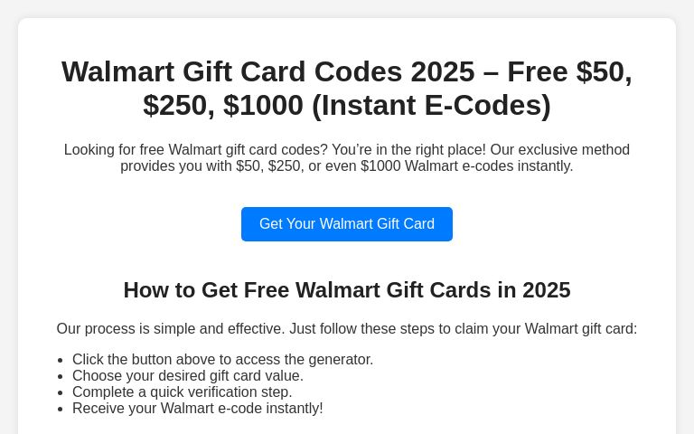 Walmart Gift Card Codes 2025 – Free $50, $250, $1000 (Instant E-Codes ...