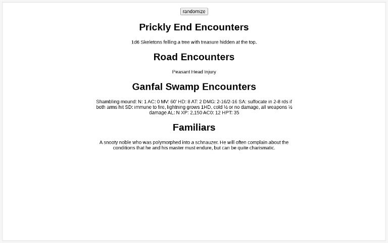 Prickly End Encounters ― Perchance Generator