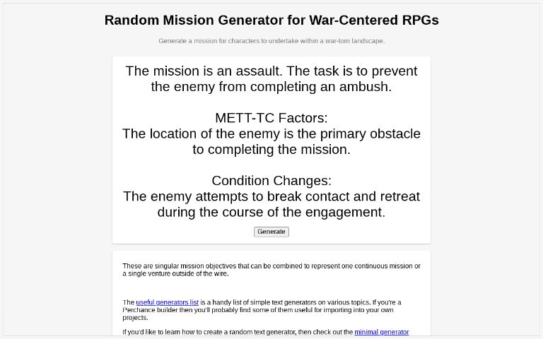 Random Mission Generator for War-Centered RPGs