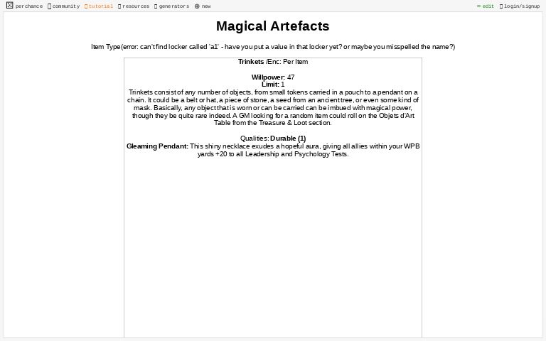 Warhammer Fantasy Role Play 4e: ― Perchance Generator