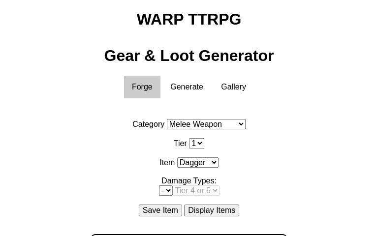 WARP TTRPG Gear & Loot Generator