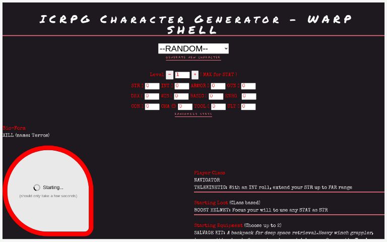 ICRPG Character Generator - WARP SHELL