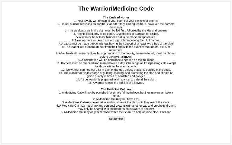 The Warrior/Medicine Code ― Perchance Generator