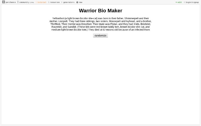 Warrior Bio Maker ― Perchance Generator