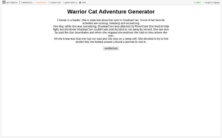 Warrior Cat Adventure Generator
