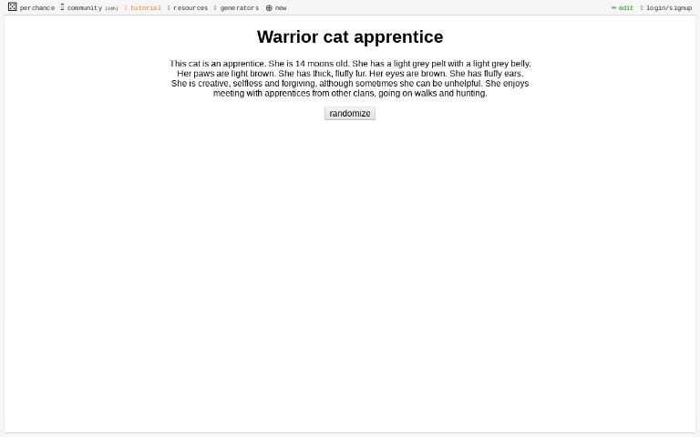 Warrior cat apprentice ― Perchance Generator