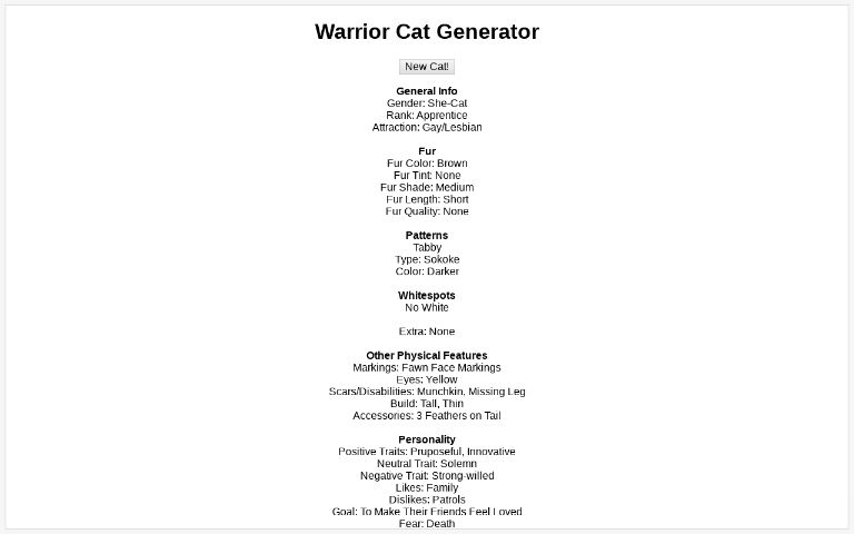 Warrior Cat Generator