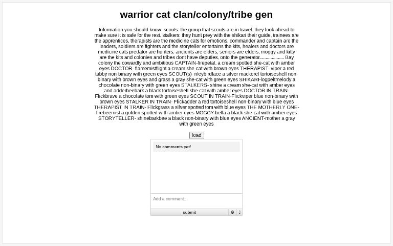 warrior cat clan/colony/tribe gen