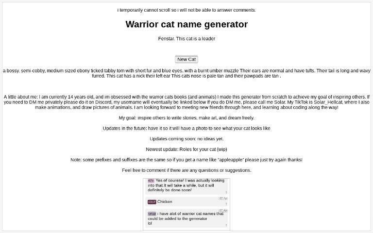 Warrior cat name generator