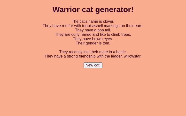 Warrior cat generator!