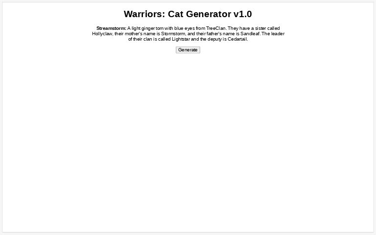 Warriors: Cat Generator v1.0