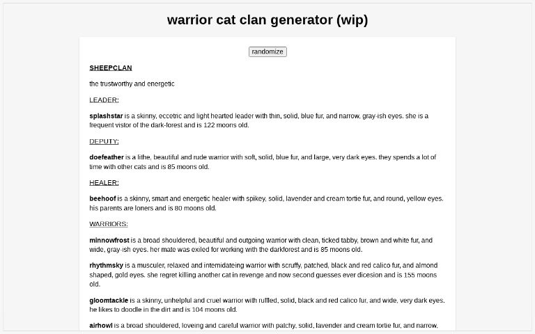 warrior cat clan generator (wip)