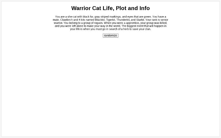 Warrior Cat Life, Plot and Info ― Perchance Generator