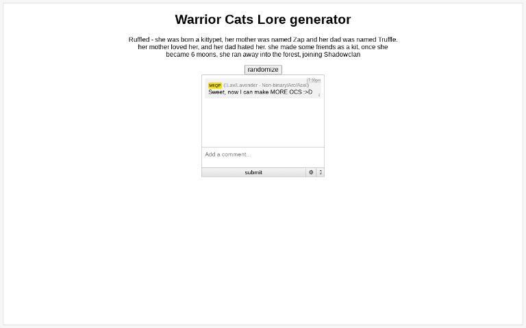 Warrior Cats Lore generator