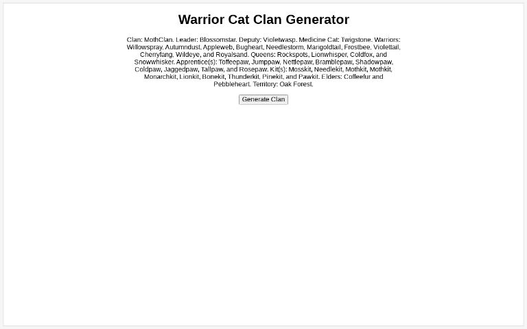 Warrior Cat Clan Generator