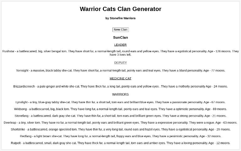 Warrior Cats Clan Generator