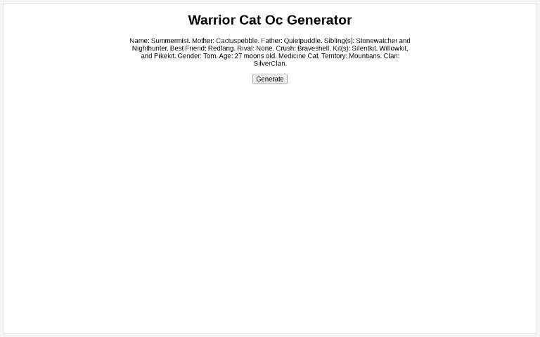 Warrior Cat Oc Generator