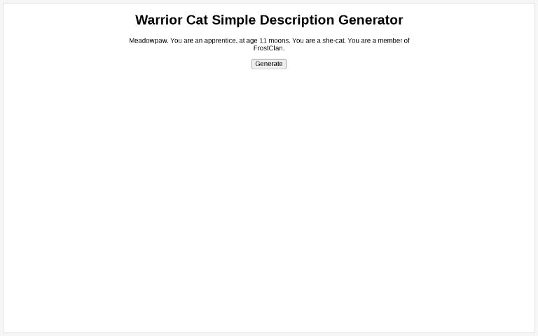 Warrior Cat Simple Description Generator