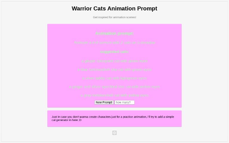Warrior Cats Animation Prompt ― Perchance Generator