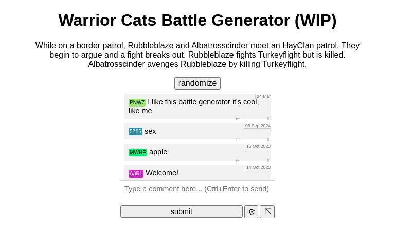Warrior Cats Battle Generator (WIP)