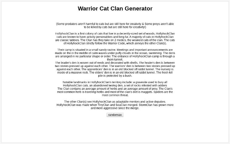 Warrior Cat Clan Generator