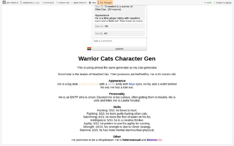 Warrior Cats Character Gen