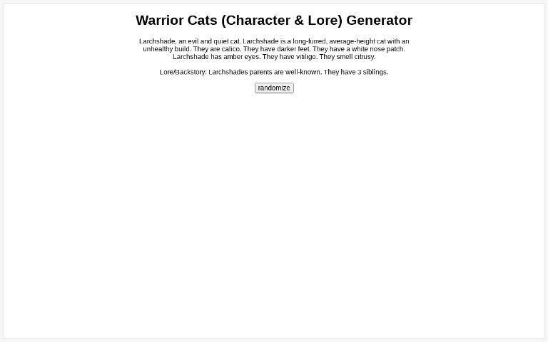 Warrior Cats (Character & Lore) Generator
