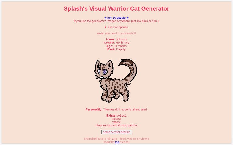 Splash's Visual Warrior Cat Generator