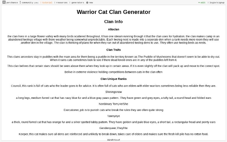 Warrior Cat Clan Generator