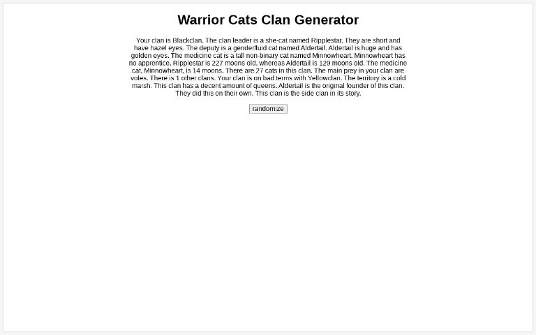 Warrior Cats Clan Generator