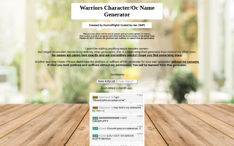Warriors Character/Oc Name Generator