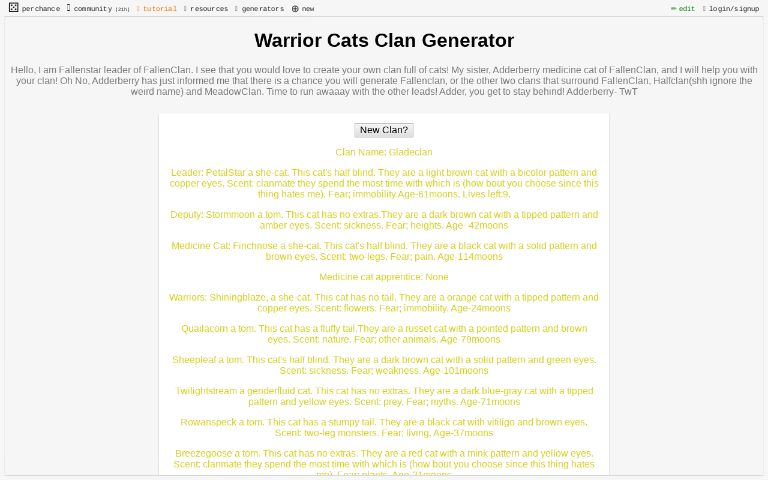Warrior Cats Clan Generator