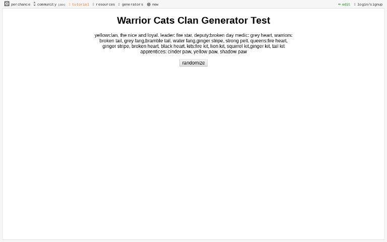 Warrior Cats Clan Generator Test