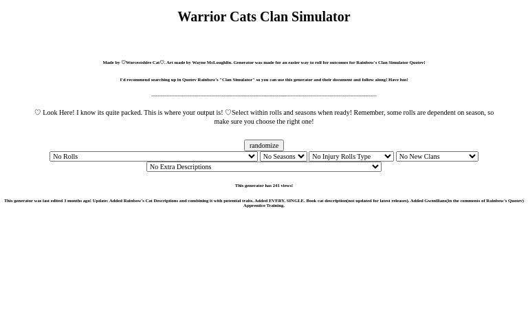 Warrior Cats Clan Simulator ― Perchance Generator