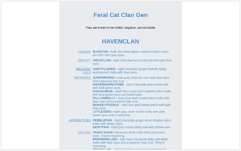 Feral Cat Clan Gen