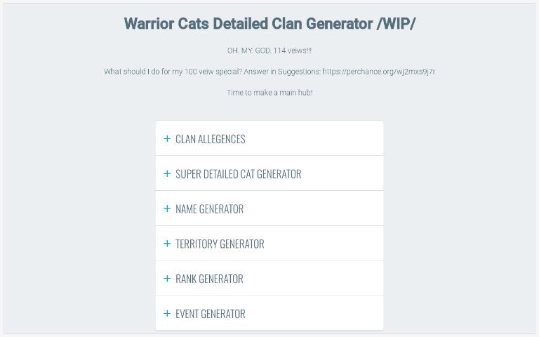 Warrior Cats Detailed Clan Generator /WIP/