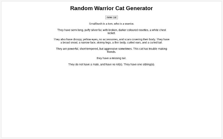 Random Warrior Cat Generator