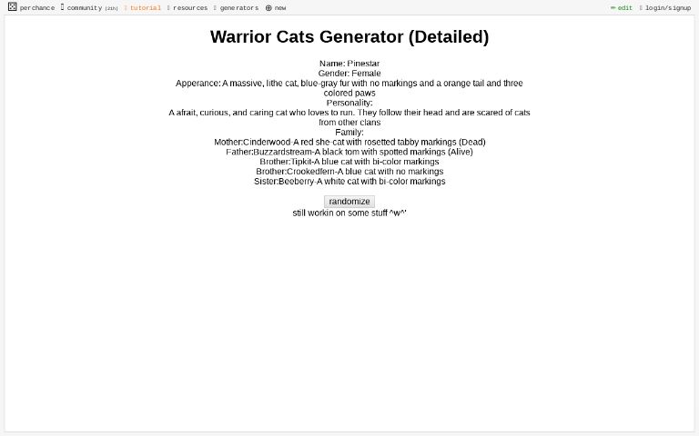 Warrior Cats Generator (Detailed)