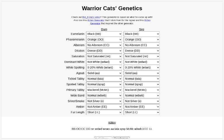 Warrior Cats' Genetics ― Perchance Generator