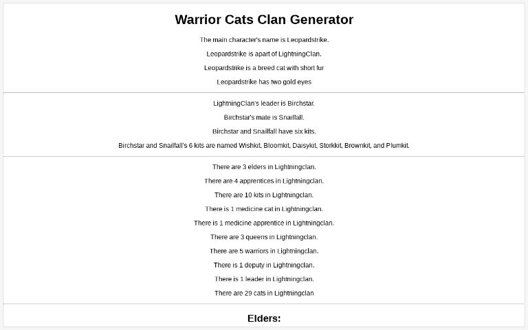 Warrior Cats Clan Generator