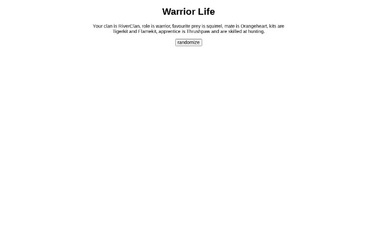 Warrior Life ― Perchance Generator