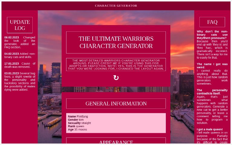 The Ultimate Warriors Character Generator