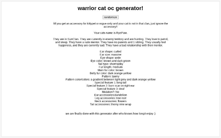 warrior cat oc generator!