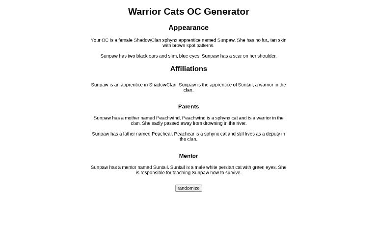 Warrior Cats OC Generator